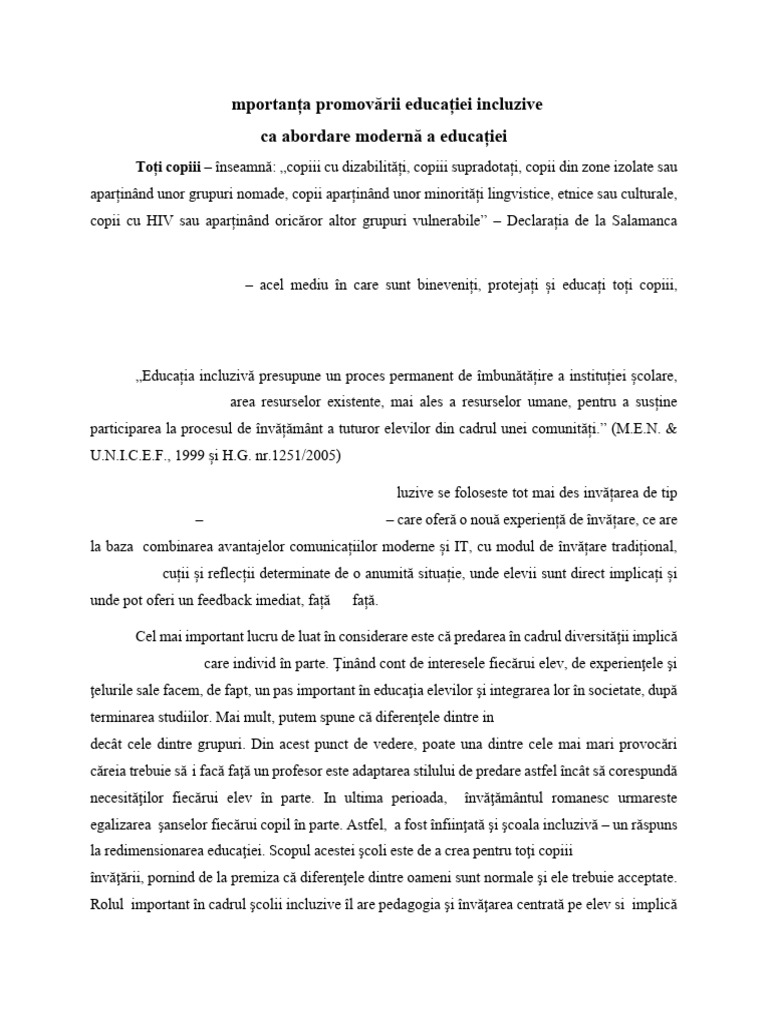 Importanta Promovarii Educatiei Incluzive | PDF
