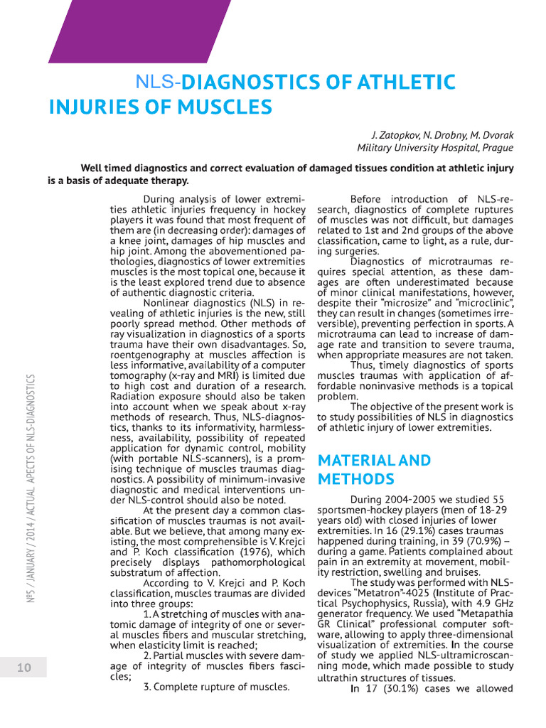 NLS Diagnostics of Athletic Injuries of Muscles | PDF