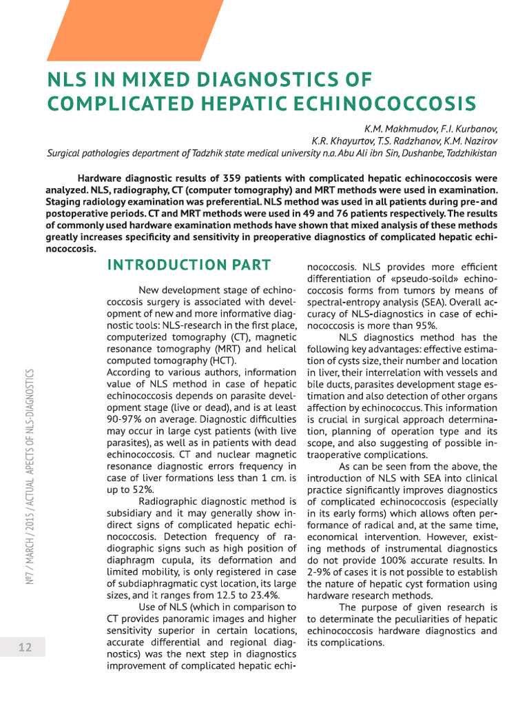 NLS in Mixed Diagnostics of Complicated Hepatic Echinococcosis | PDF