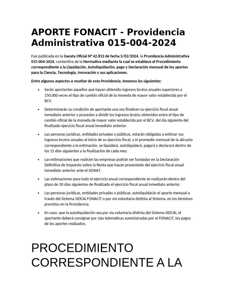 Curso Aportes Fonacit Providencia Nueva | PDF