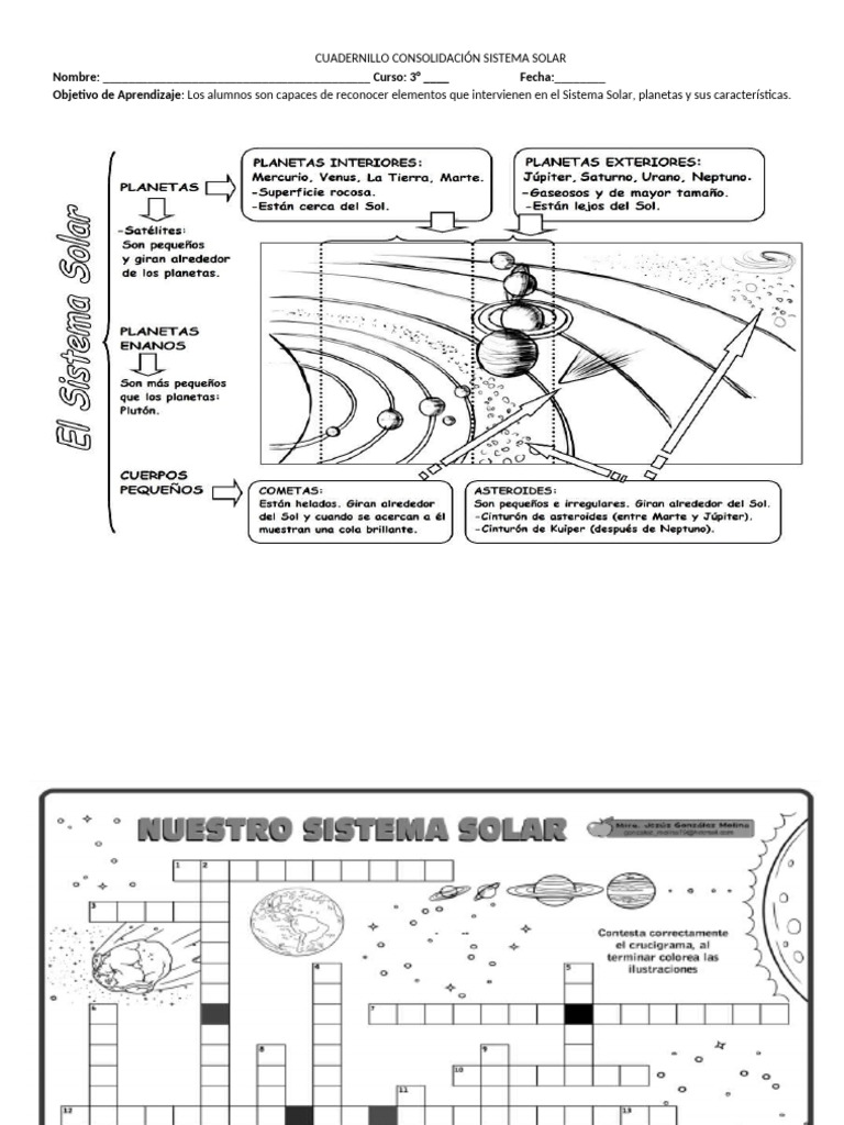 Cuadernillo Recortable Repaso Sistema Solar Terceros Ciencias | PDF