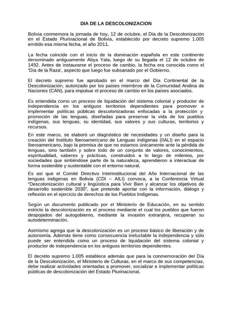 DIA DE LA DESCOLONIZACION | PDF