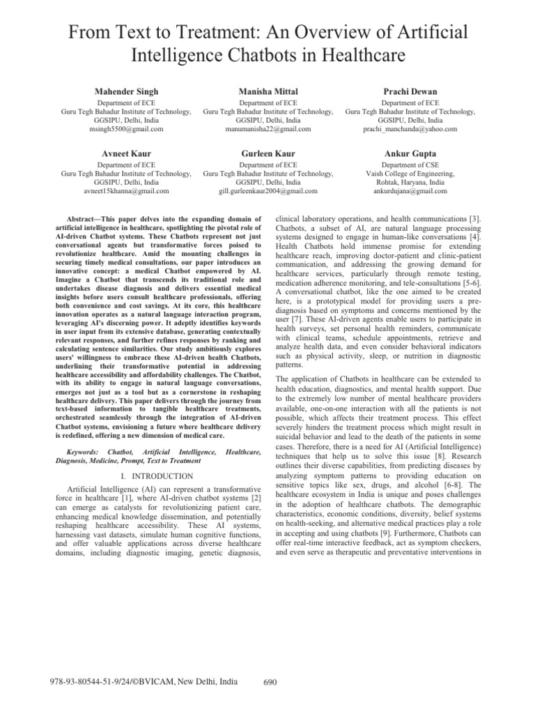 From Text To Treatment An Overview of Artificial Intelligence Chatbots ...