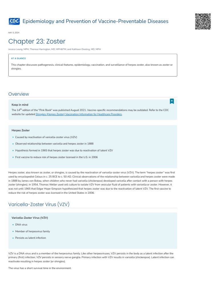 Chapter 23_ Zoster _ Pink Book _ CDC | PDF