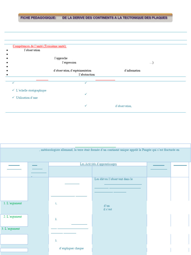 La Theorie de La Tectonique Des Plaques Fiche Pedagogique PDF 3 | PDF