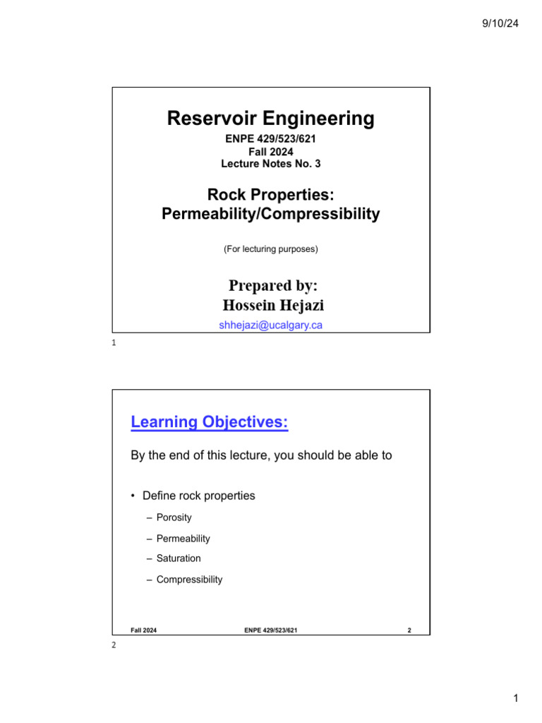 F24 ReservoirEng Lecture 03 D2L | PDF | Fluid Mechanics | Science & Mathematics