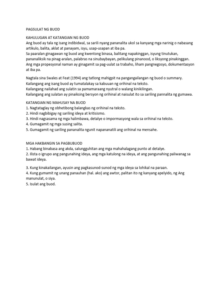 4 Pagsulat NG Buod | PDF