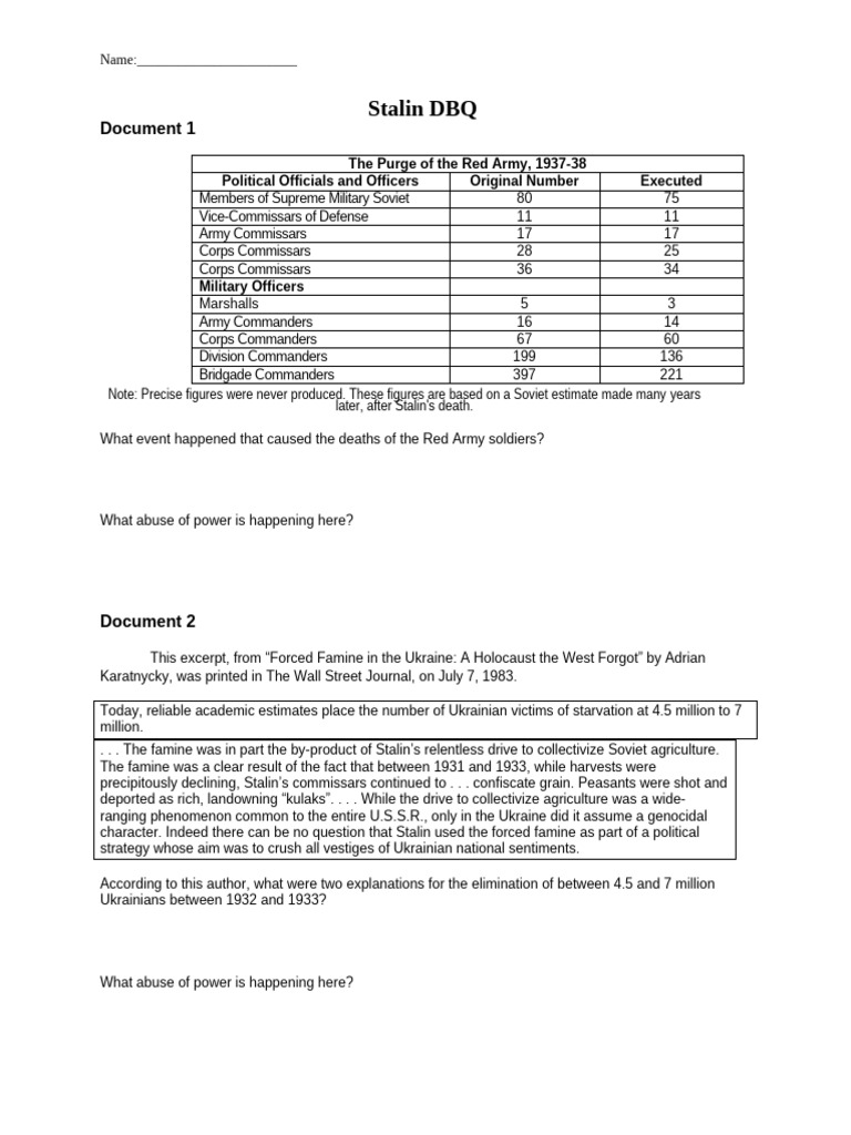 Stalin Abuse of Power DBQ Documents | PDF