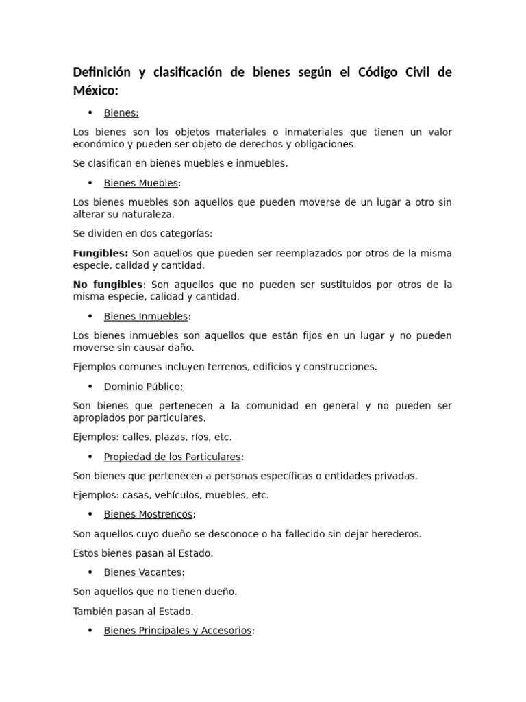 Definición y Clasificación de Bienes Según El Código Civil de México | PDF