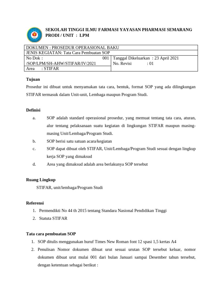 SOP Pembuatan SOP | PDF