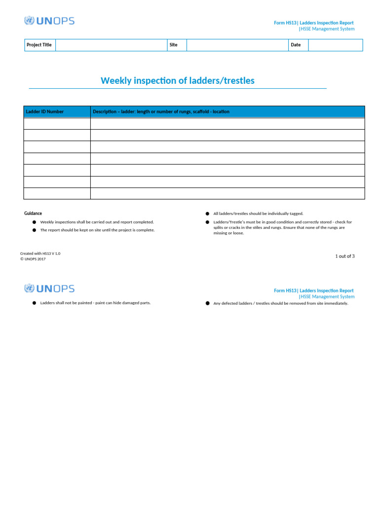 Form HS13 Ladders Inspection Record EN | PDF