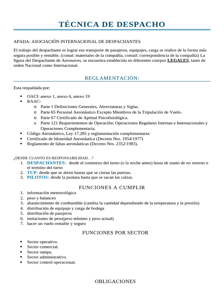 TÉCNICA DE DESPACHO | PDF