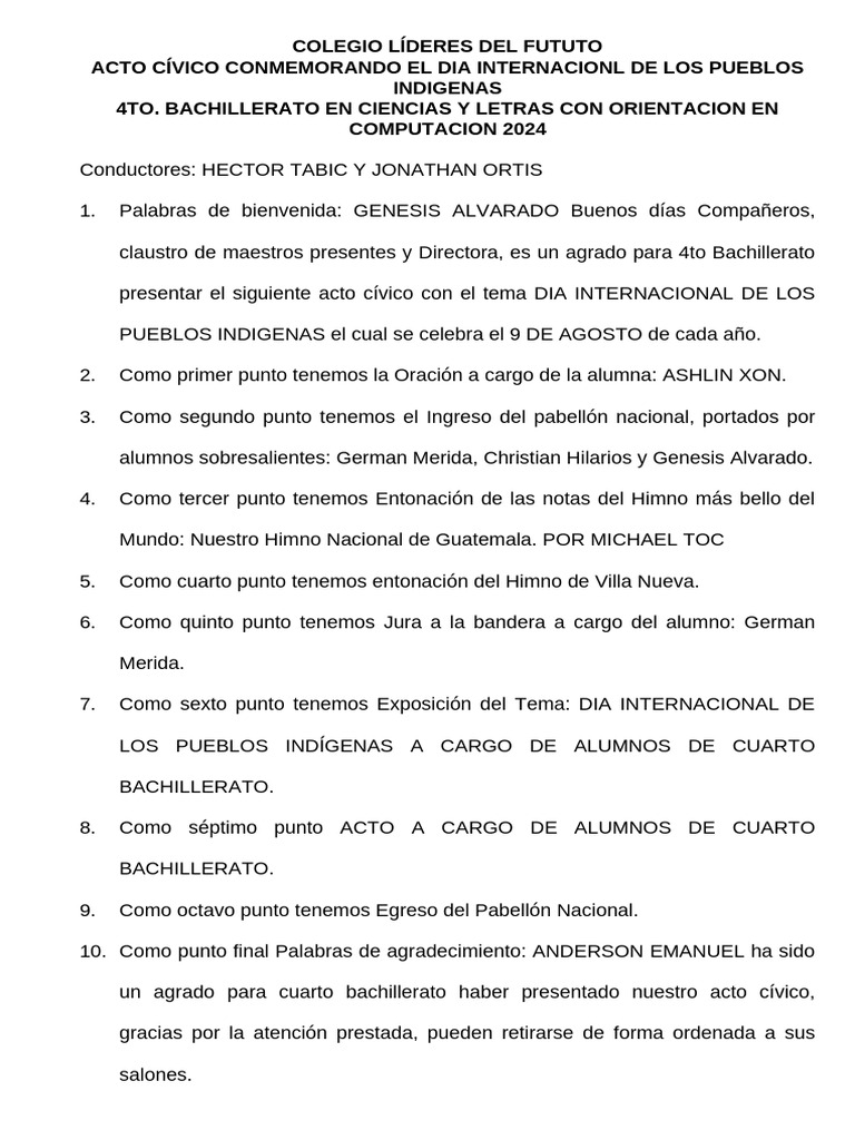 Acto Civico 4to Baco 2024 | PDF