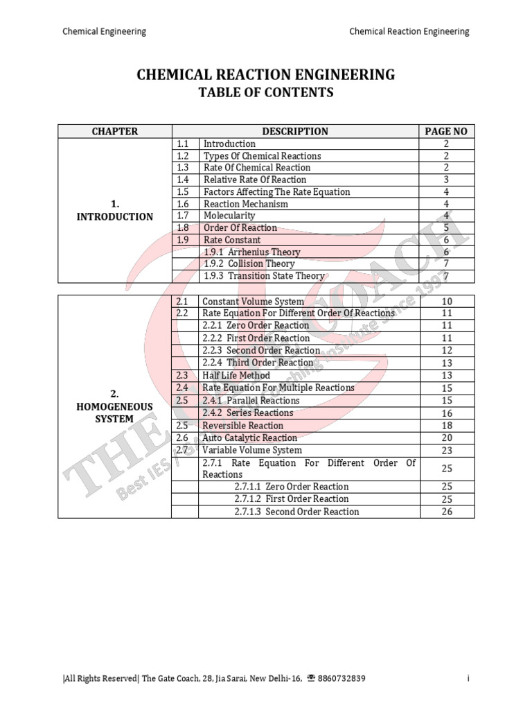 Chemical Reaction Engineering: Description Page No | PDF
