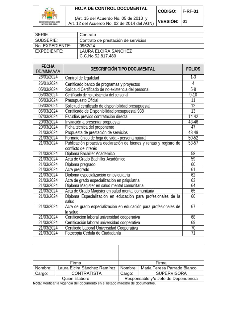 Hoja de Control Documental Dra Laura | PDF