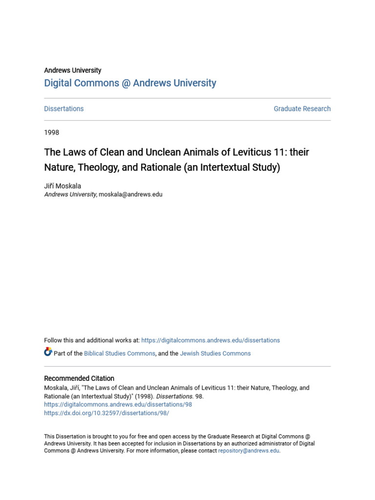 The Laws of Clean and Unclean Animals of Leviticus 11 - Their Natu | PDF