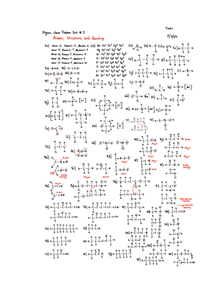 Orgo Problem Set #1 - Atomic Structure and Bonding | PDF