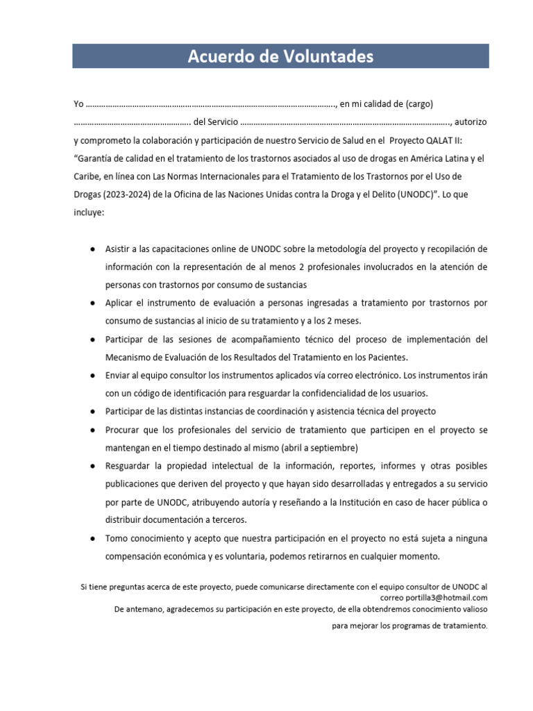 Acuerdo de Voluntades QALAT | PDF