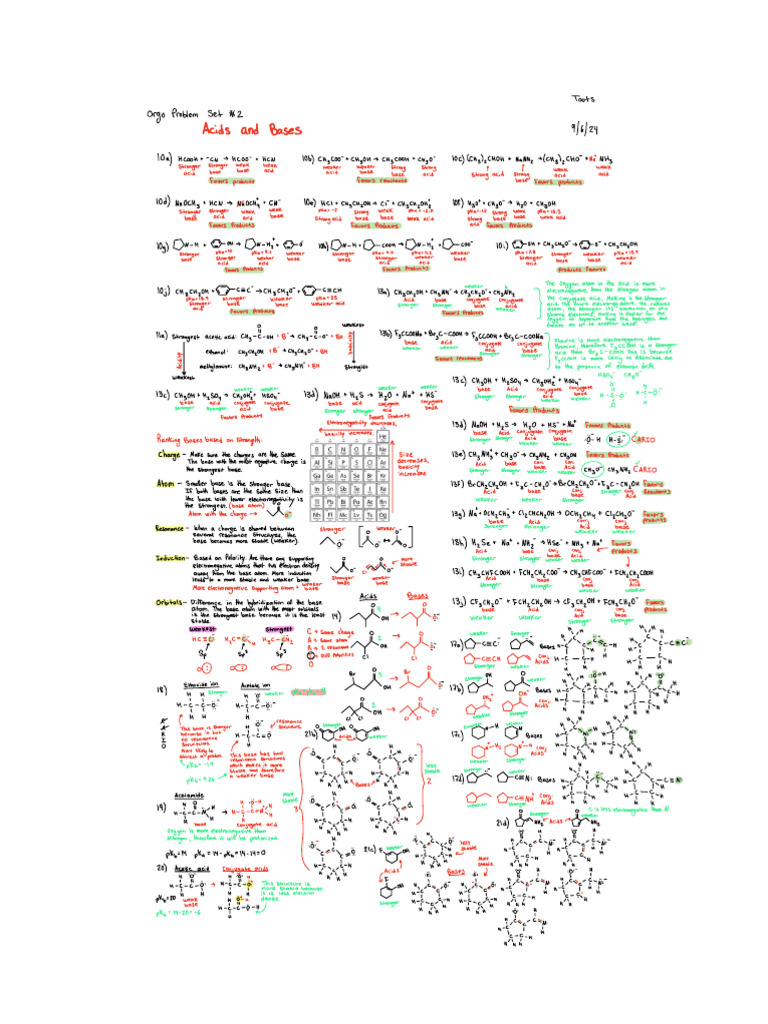 Orgo Problem Set #2 - Acids and Bases | PDF