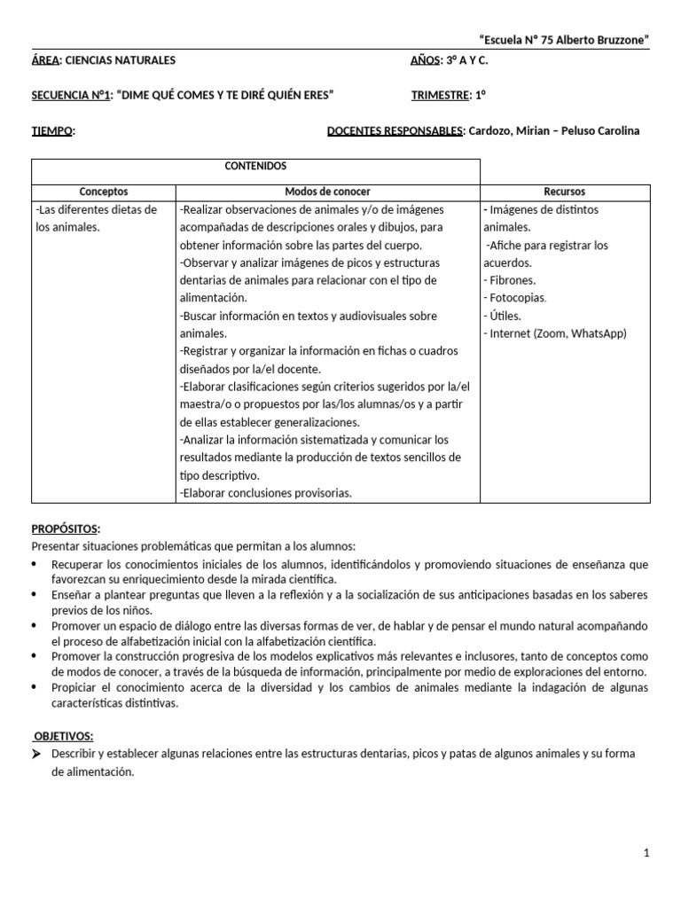 Secuencia N°1 Alimentación de Los Animales 24 | PDF