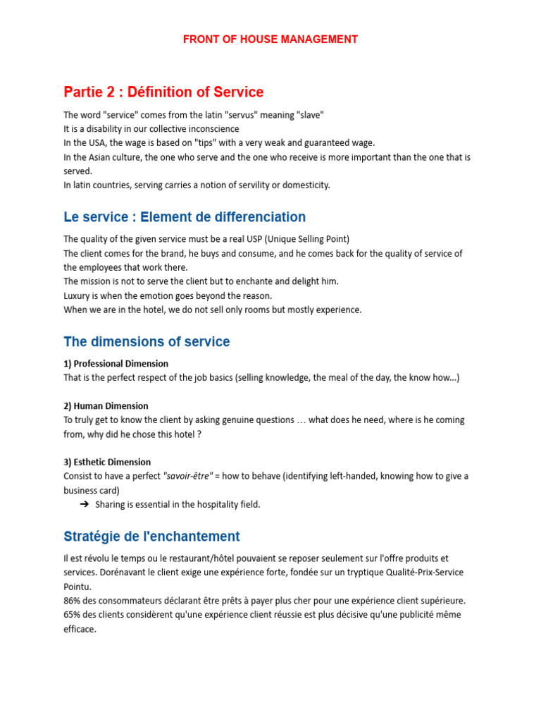 FOH Management - Definition of Service | PDF