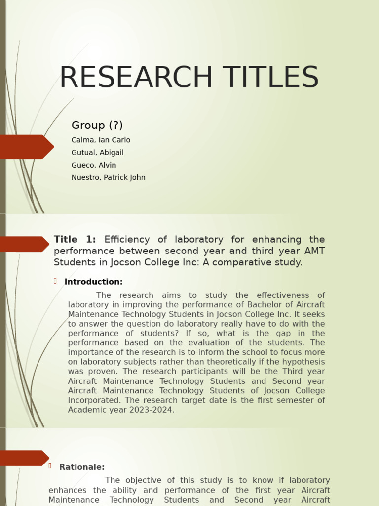 Research Titles Mock Title Defense Jesus is Our Strength | PDF