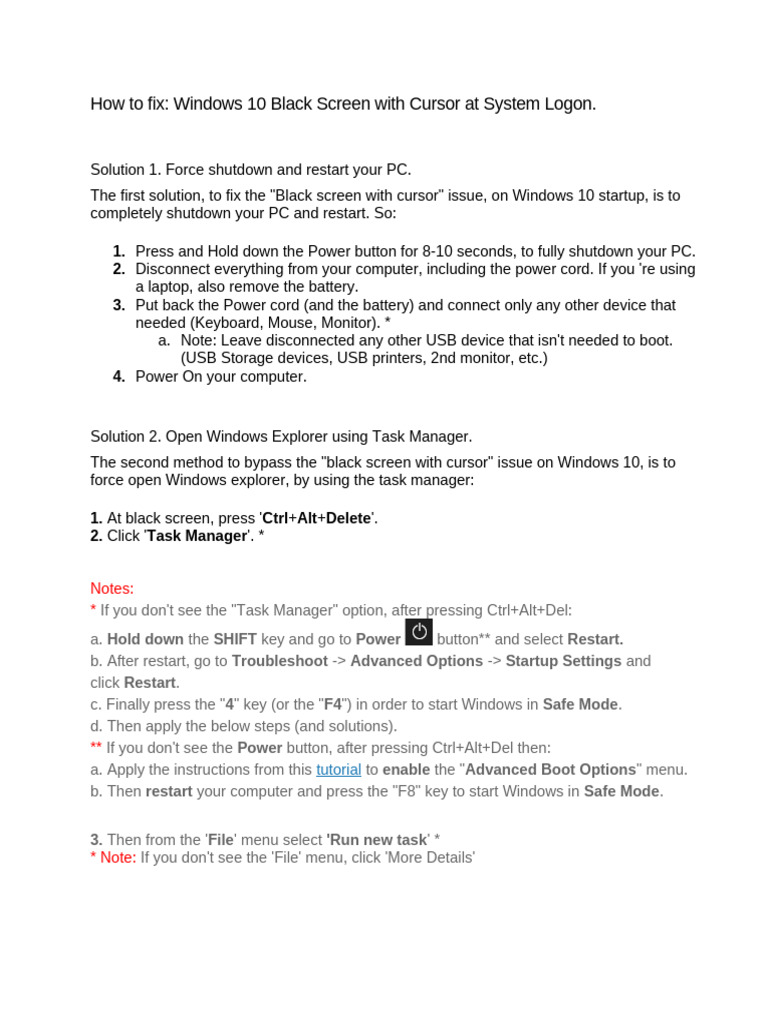 How To Fix Windows 10 Black Screen With Cursor at System Logon | PDF