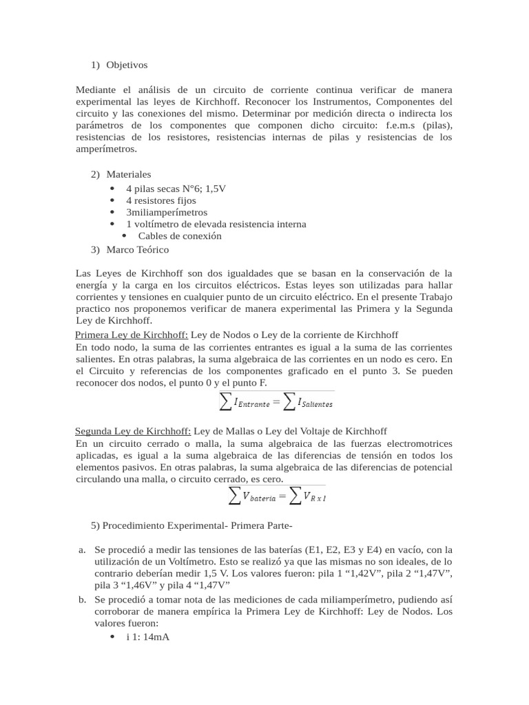 TP N°5 Leyes de Kirchhoff | PDF
