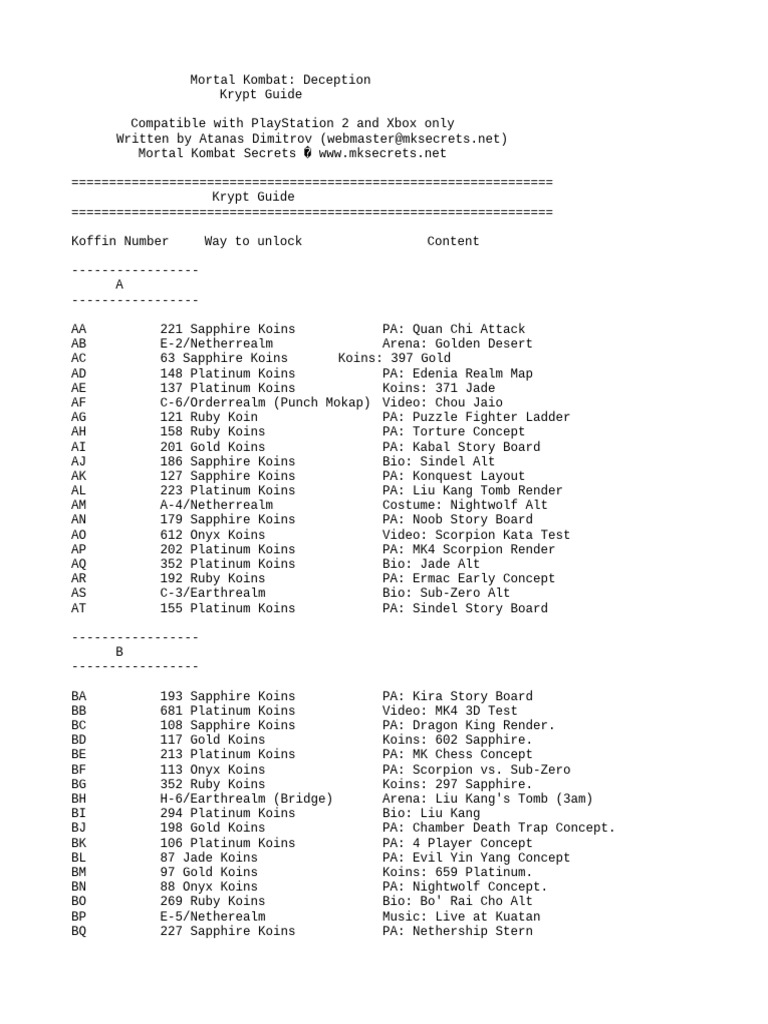 MKDeception Krypt Guide | PDF