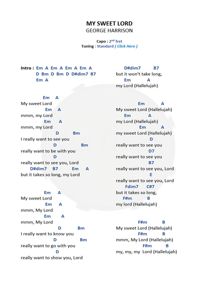 My Sweet Lord - Lyrics & Chords | PDF | Rock Songs | British Rock Songs