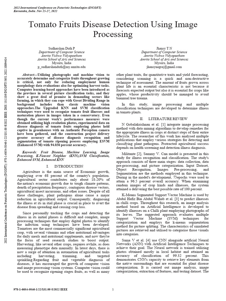 Tomato Fruits Disease Detection Using Image Processing | PDF