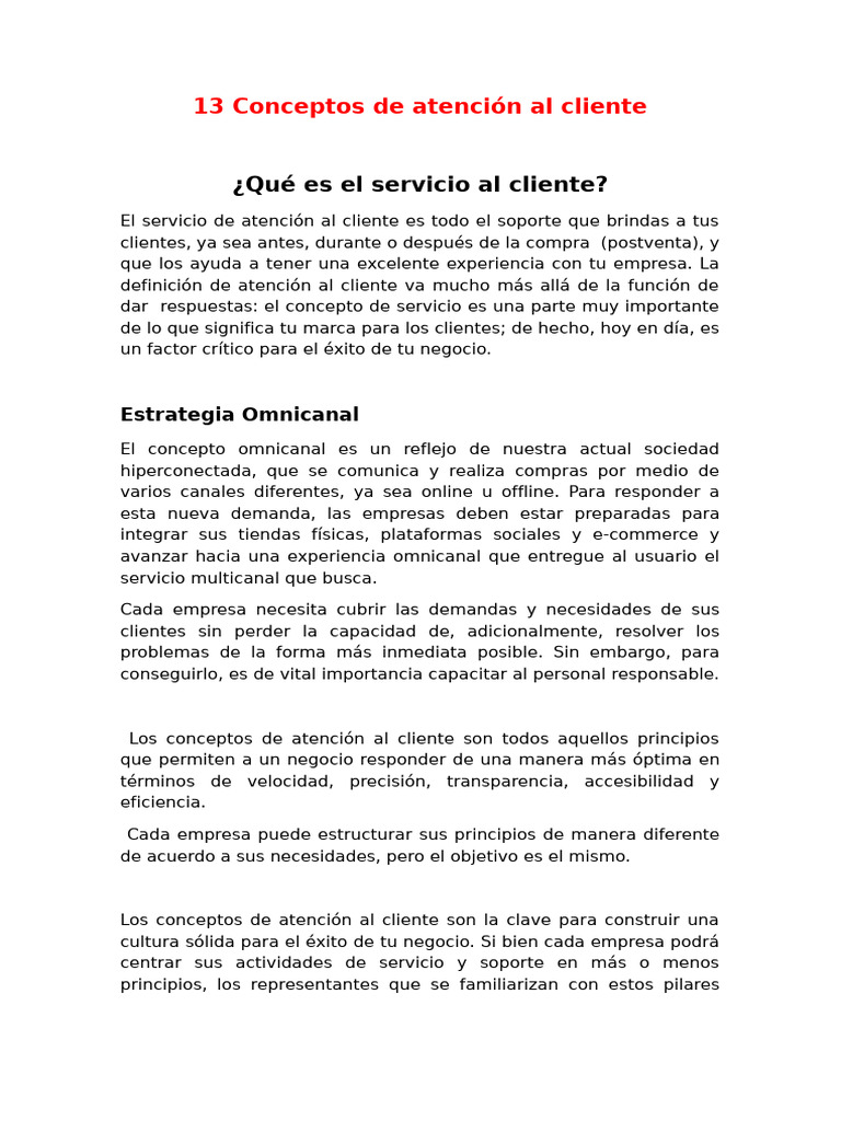 Conceptos Clave de Atención al Cliente | PDF | Servicio al Cliente ...