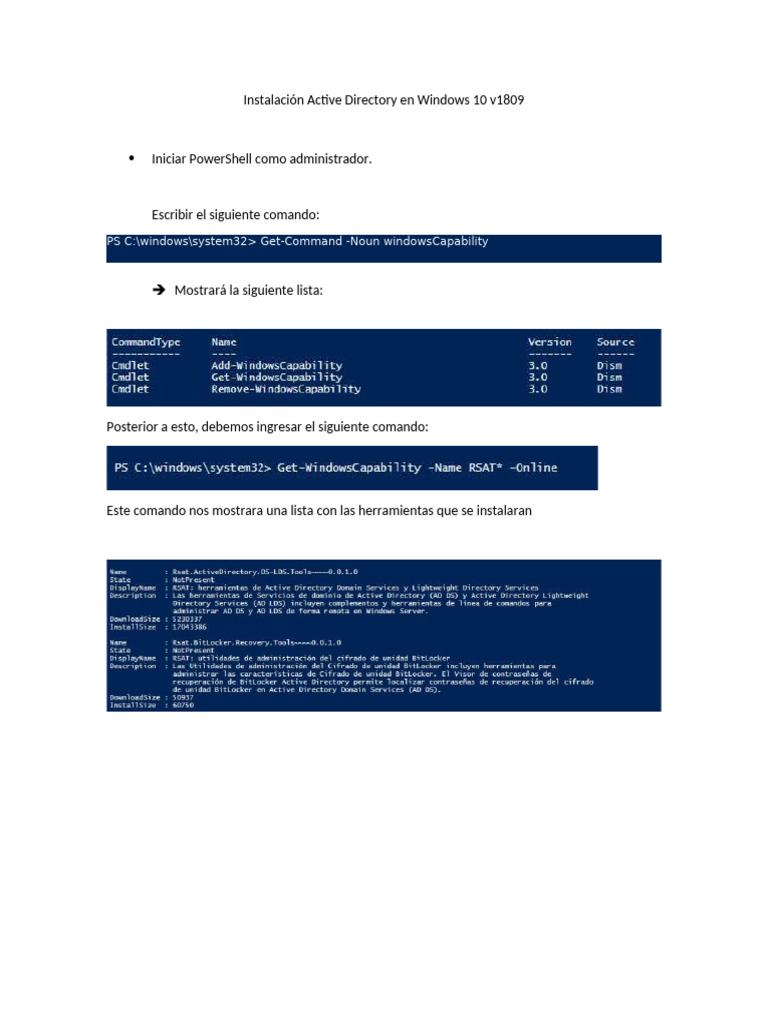 Instalacioìn Active Directory en Windows 10 v1809 | PDF