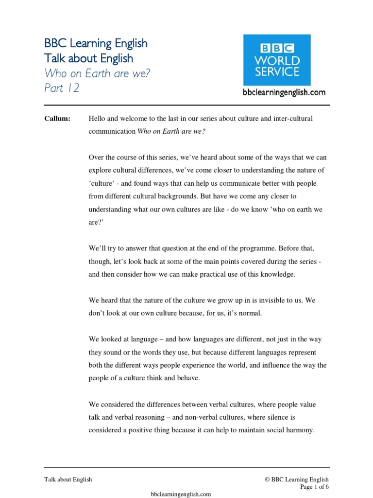 BBC Learning English | PDF | Nonverbal Communication | Psychological ...