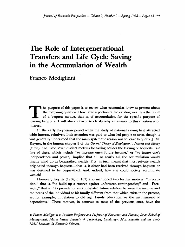 Modigliani 2012 The Role of Intergenerational Transfers and Life Cycle Saving in The ...