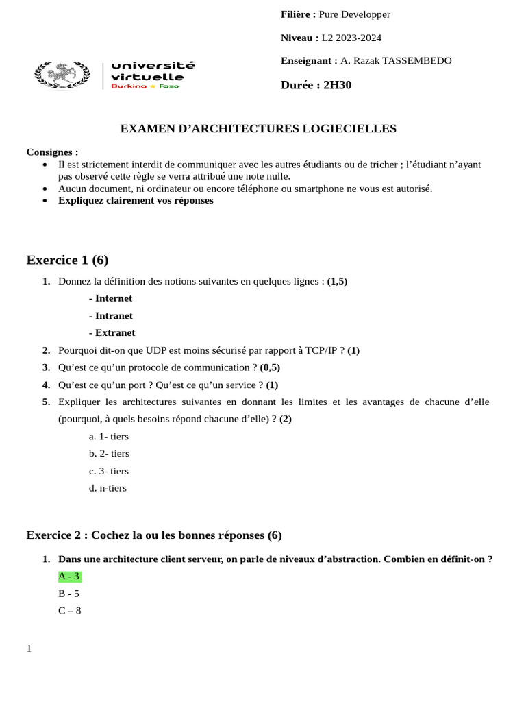Examen Architecture Logicielle | PDF