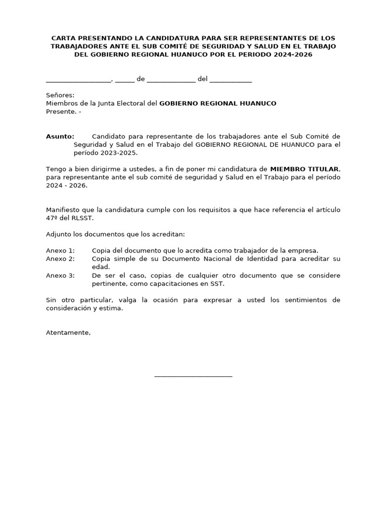Carta de Presentación de Candidatura - 1 | PDF