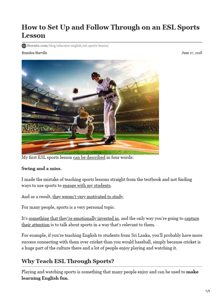 Esl Sports Lesson | PDF