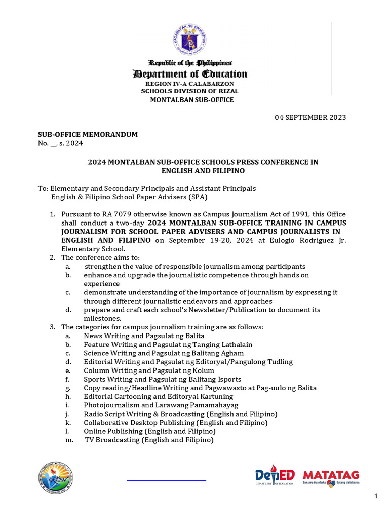 Sub Office Memorandum 2024 JOURNALISM | PDF