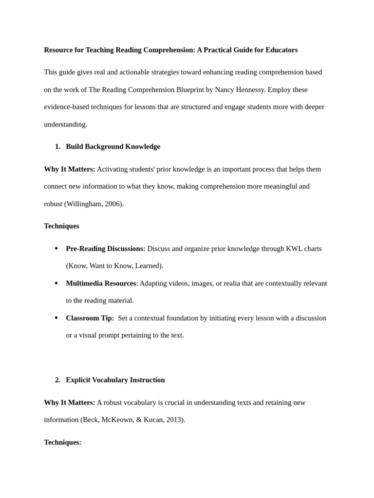 Resource For Teaching Reading Comprehension | PDF | Reading ...