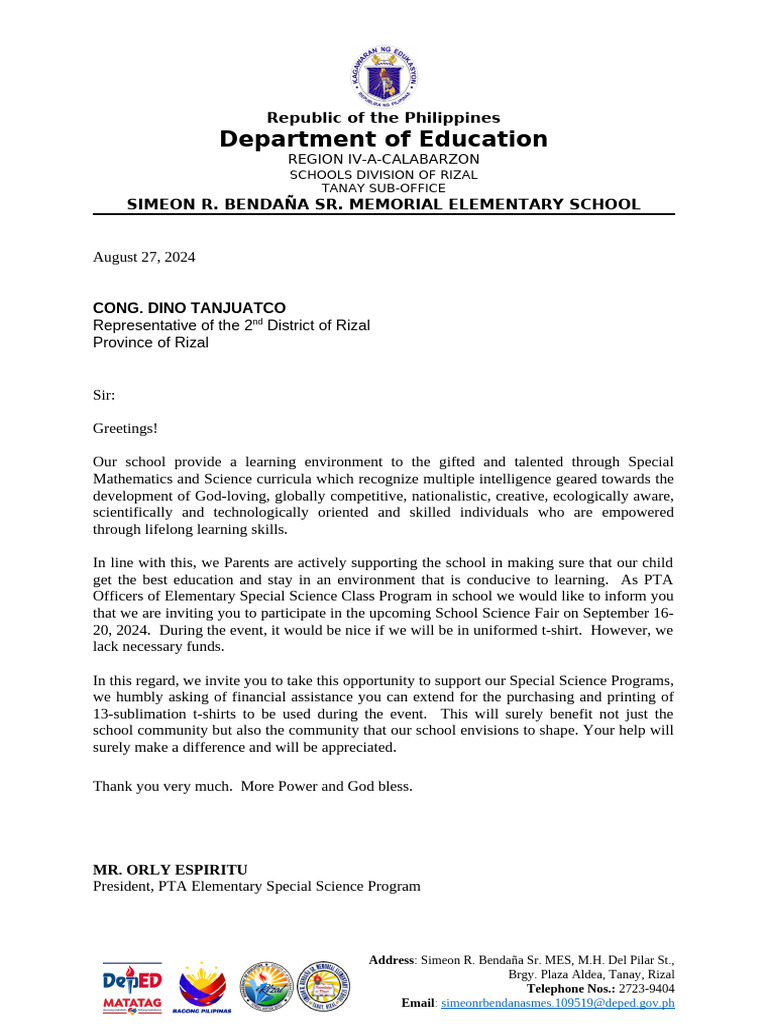 Request Letter Cong Dino Tanjuatco | PDF