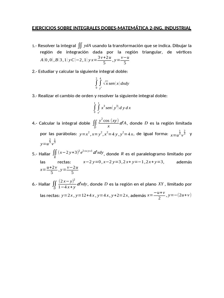 Ejercicios Integrales Dobles-Mate 2 | PDF