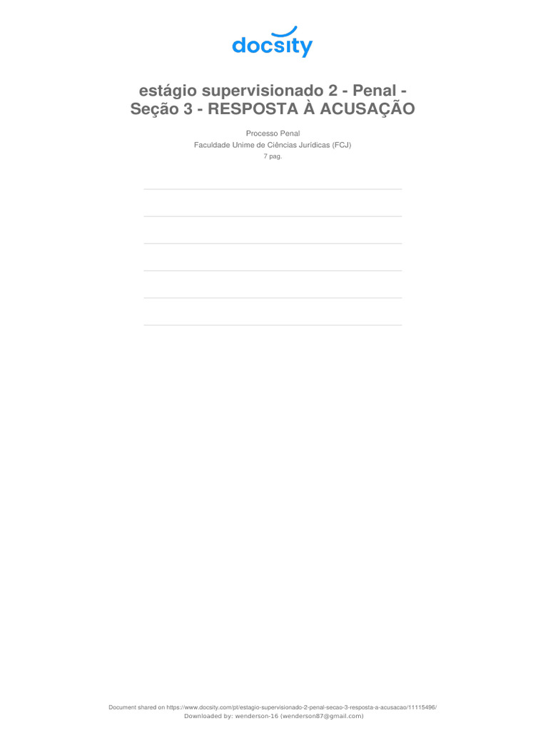 Docsity Estagio Supervisionado 2 Penal Secao 3 Resposta a Acusacao | PDF Docsity Estagio Supervisionado 2 Penal Secao 3 Resposta a Acusacao | PDF