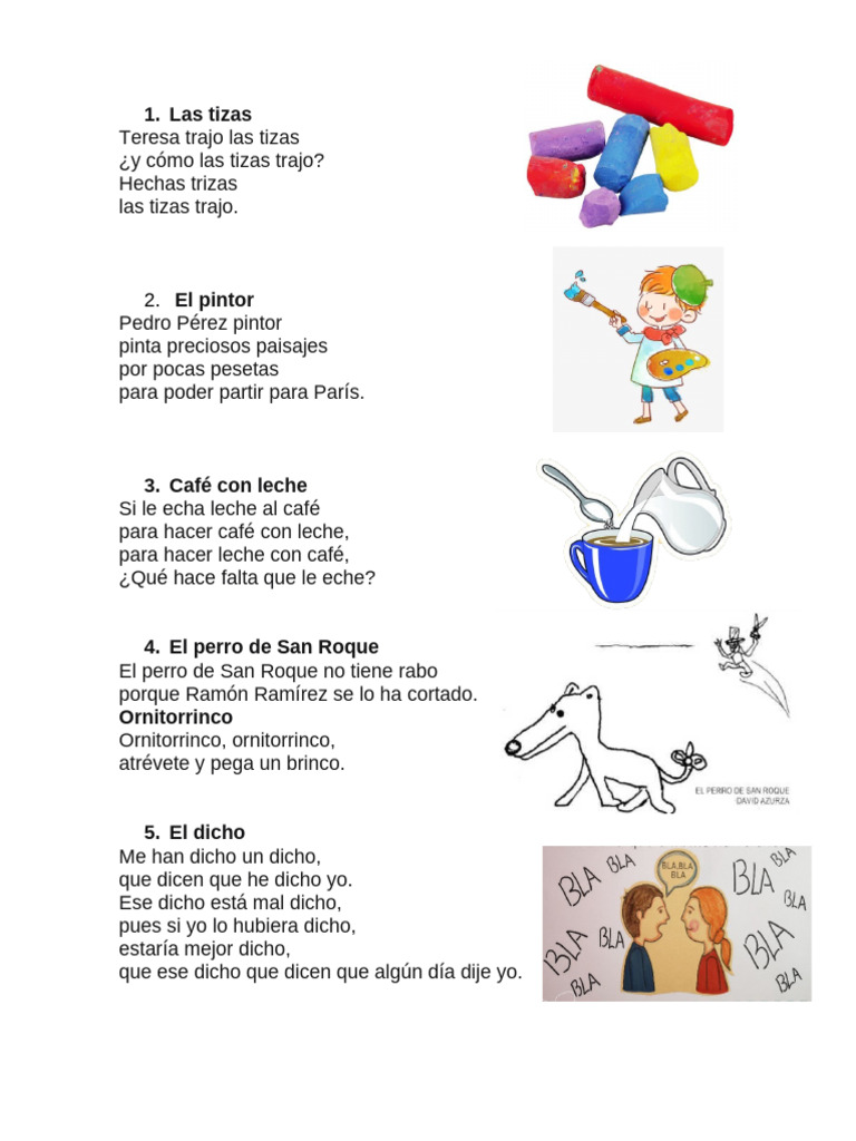 Trabalenguas Con Imagenes | PDF