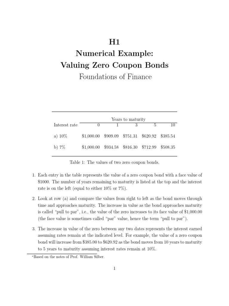 H1 - Numerical Example - Valuing Zero Coupon Bonds | PDF