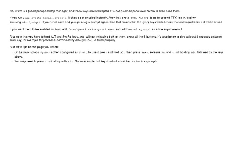 How Do I Enable The SysRq Keys - Archlinux | PDF