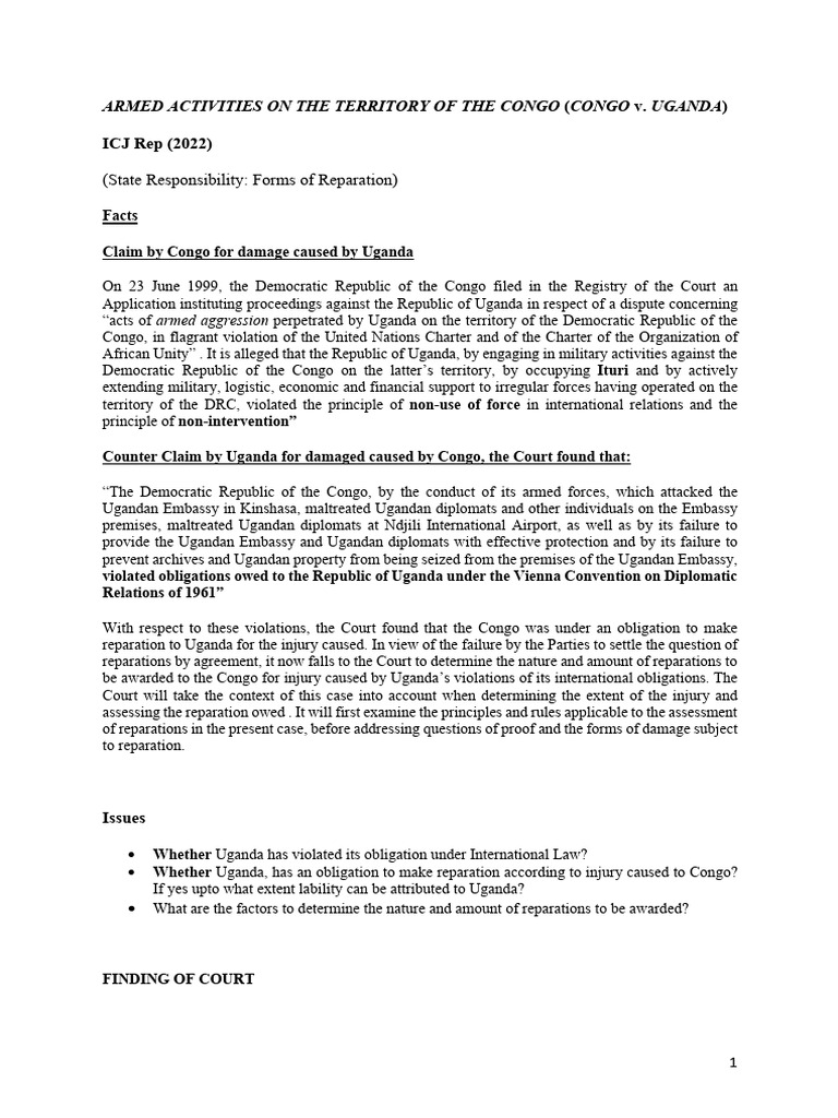 PDF Summary CONGO v. UGANDA Case | PDF | Democratic Republic Of The ...