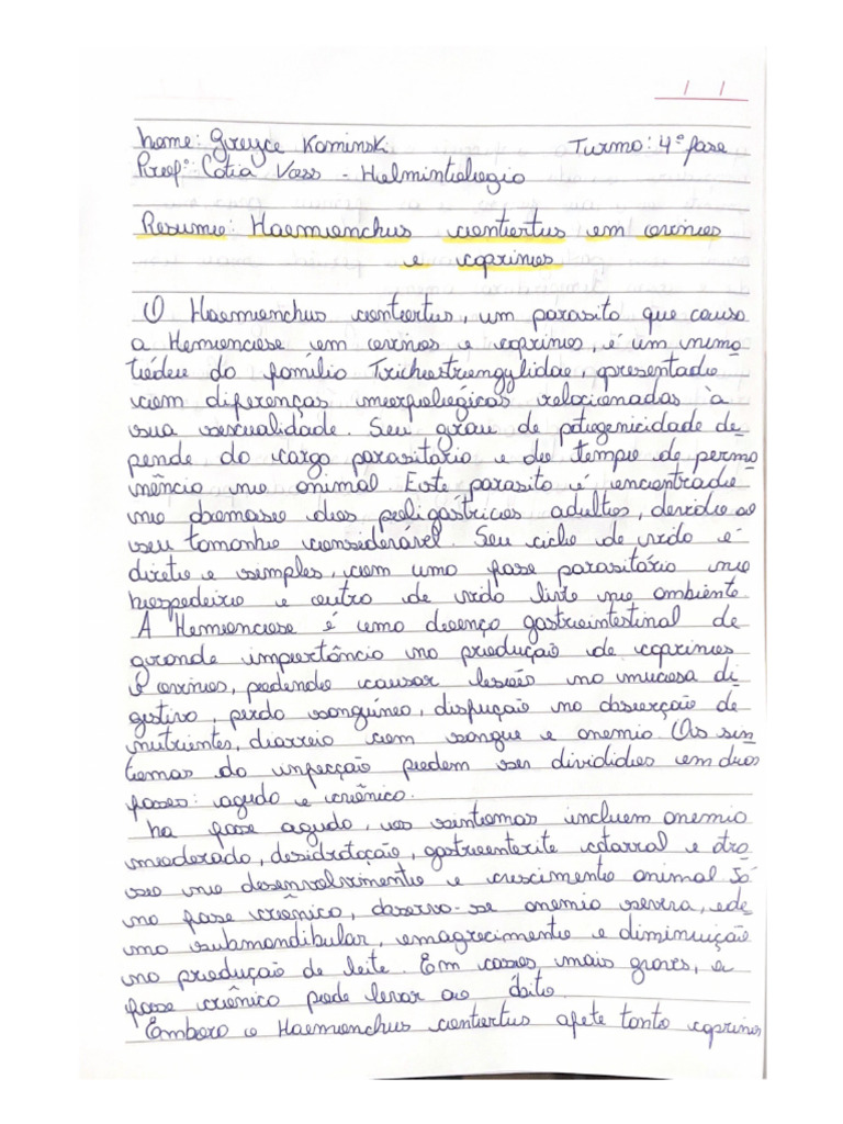 Resumo Haemonchus Contortus | PDF
