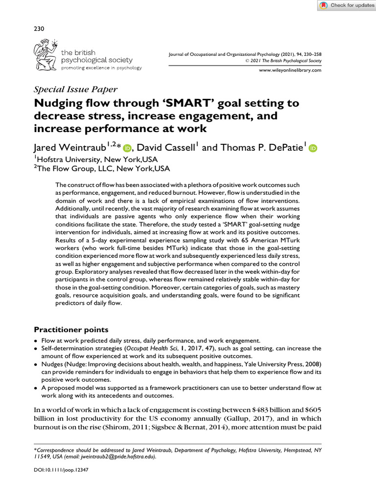 J Occupat Organ Psyc - 2021 - Weintraub - Nudging Flow Through SMART ...