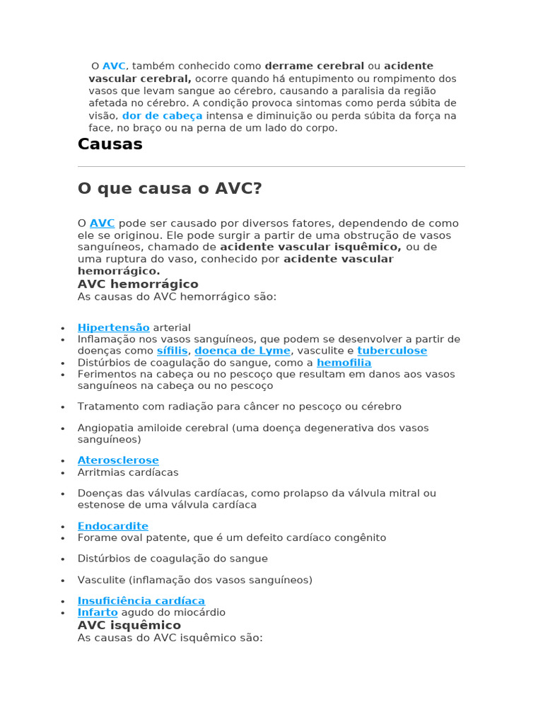Causas: O Que Causa o AVC? | PDF